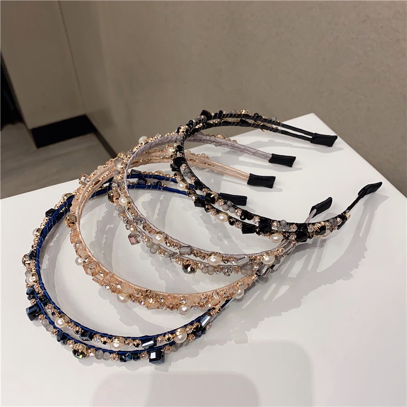 Korean Handmade String System Double Strand Hair Band Crystal ...