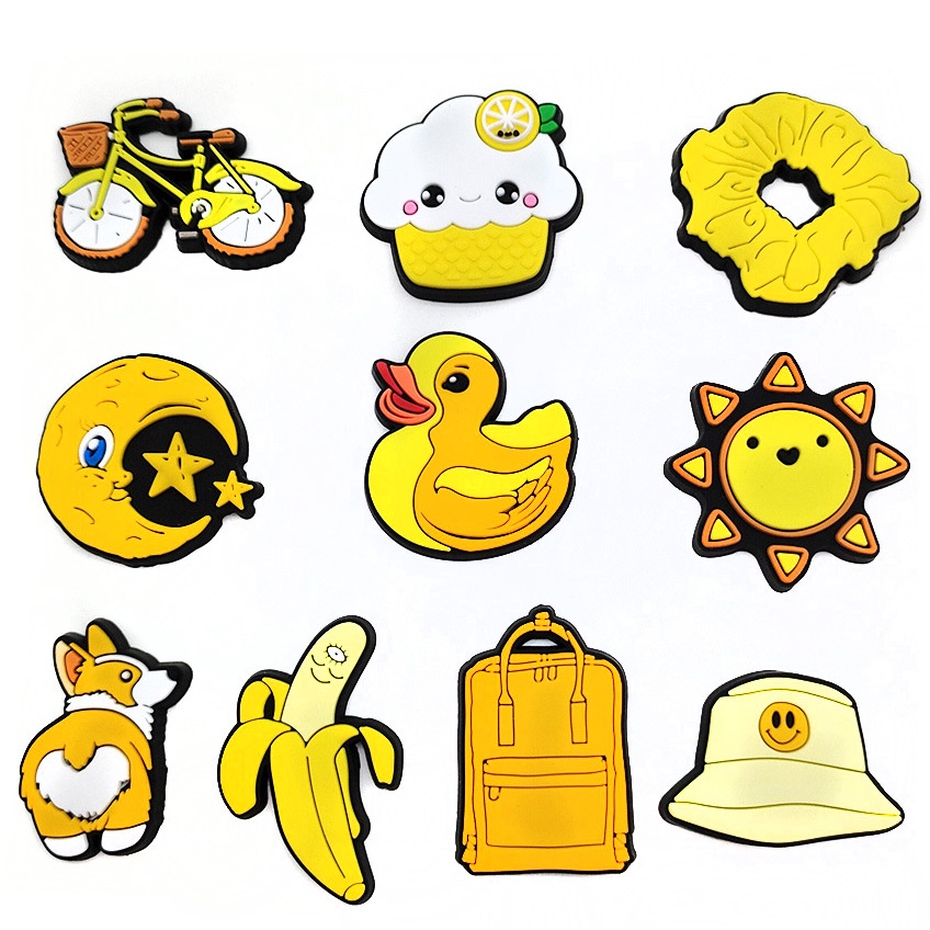 10pcs/set Cute Cartoon Yellow Vsco Shoe Charms Funny Diy Crocs Jibbitz ...