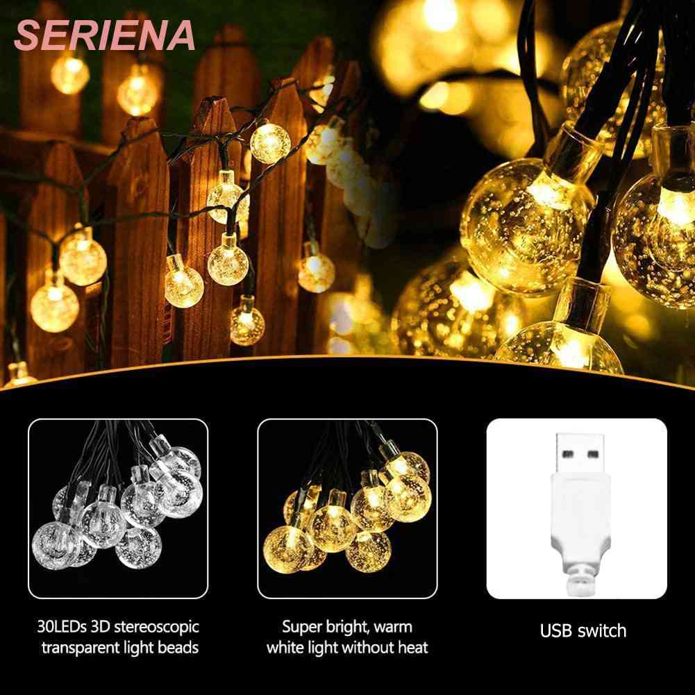 LED Crystal Ball String Lights USB Glass Bubble Ball Fairy Garland Lamp ...