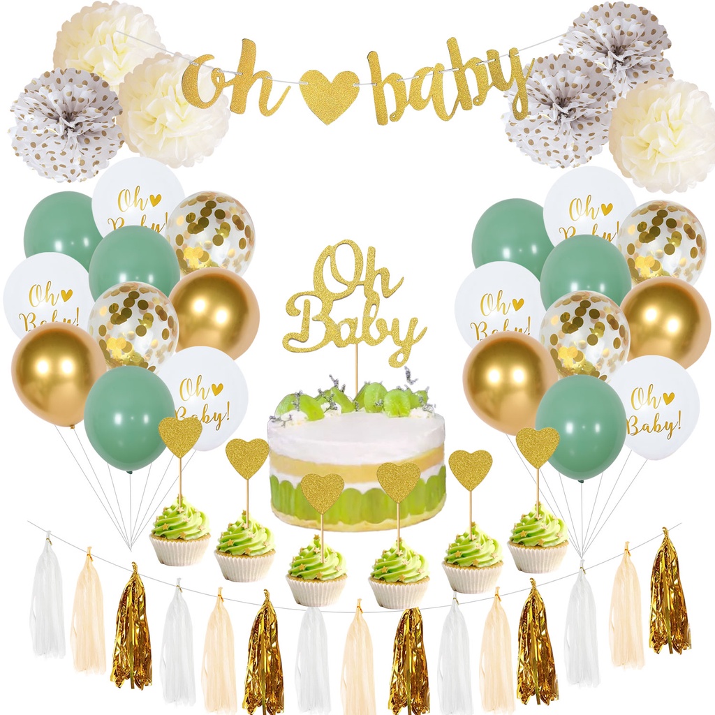 CHEEREVEAL Sage Green Baby Shower Decorations, oh Baby Banner, Olive ...