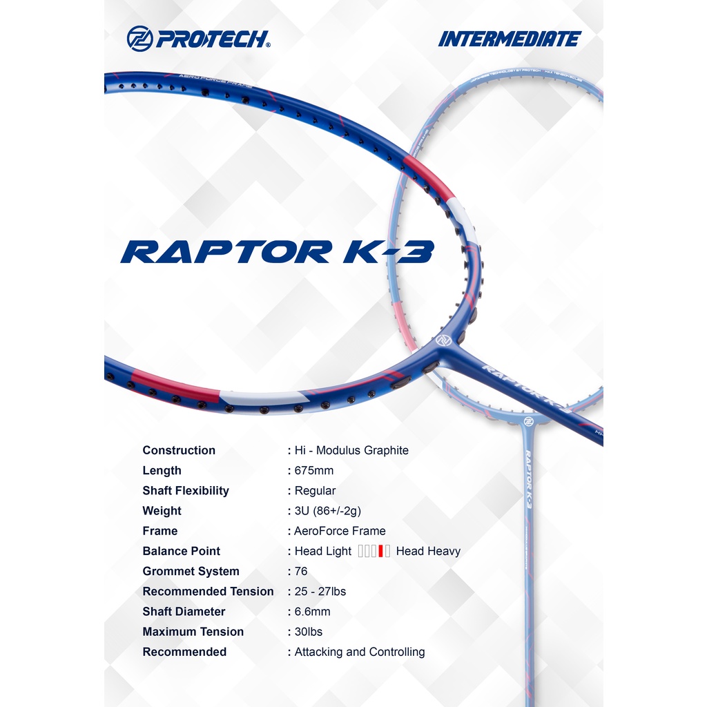 PROTECH RAPTOR K3 (Unstrung) MAX 30 LBS BADMINTON RACKET | Shopee ...