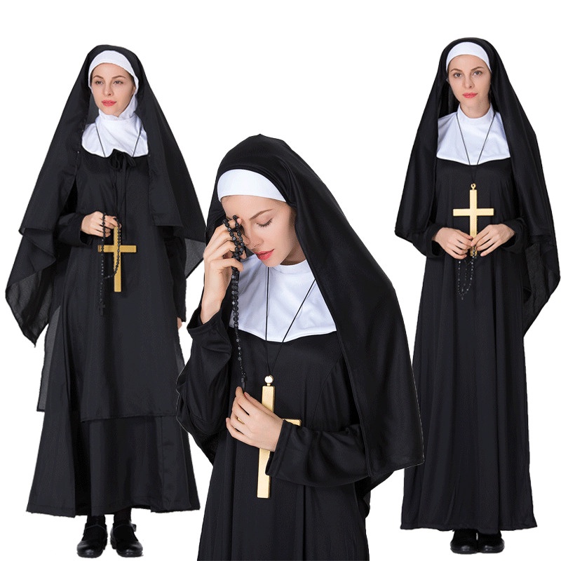 Split size Halloween Costume cos Performance Virgin Mary Priest and nun ...
