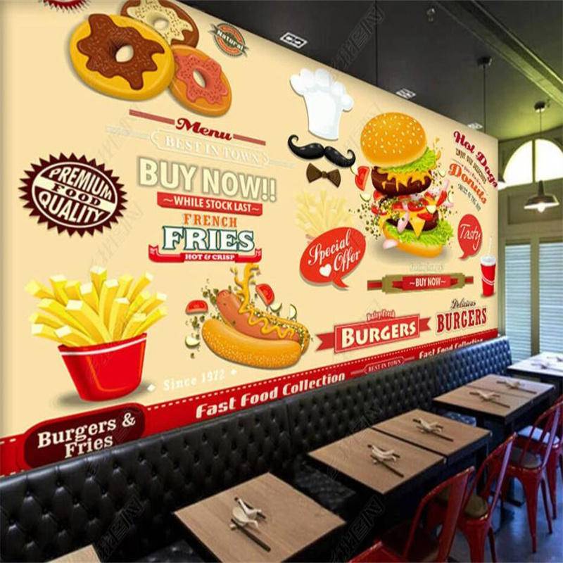 Custom Hand-painted Burger Fast Food Restaurant Industrial Decor Custom ...