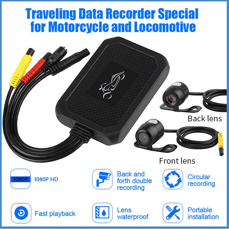 1080P HD Motorcycle Camera DVR System Dual Channel Loop Recording Dash ...
