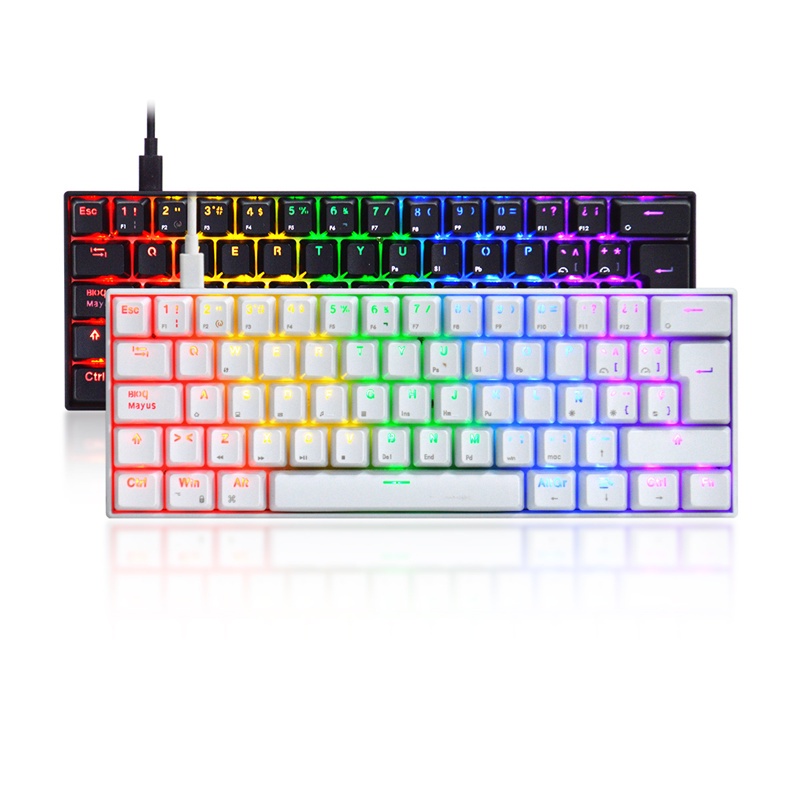 62 Keys Colorful Compact Mini Spanish Mechanical Keyboard Black White ...