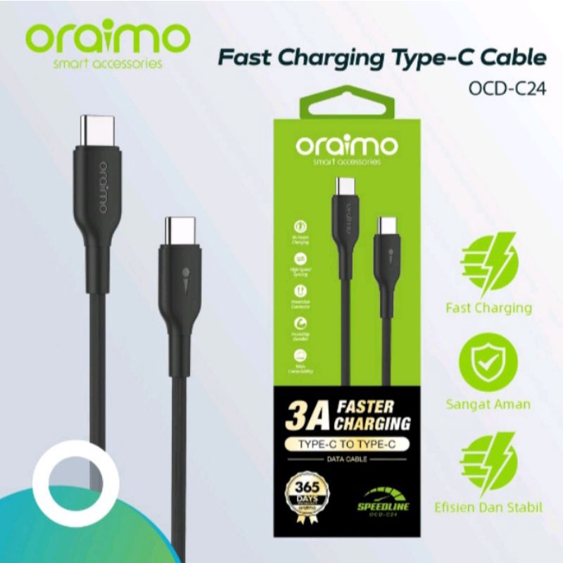 Oraimo 3A Fast Charging USB C To C Data Cable 1m OCD-C24 Series ...