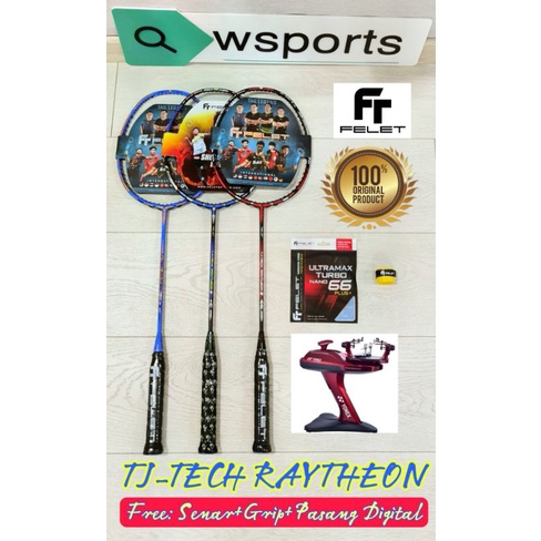 Badminton Racket Felet TJ TECH RAYTHEON 6 7 8 9 38LBS Original | Shopee ...