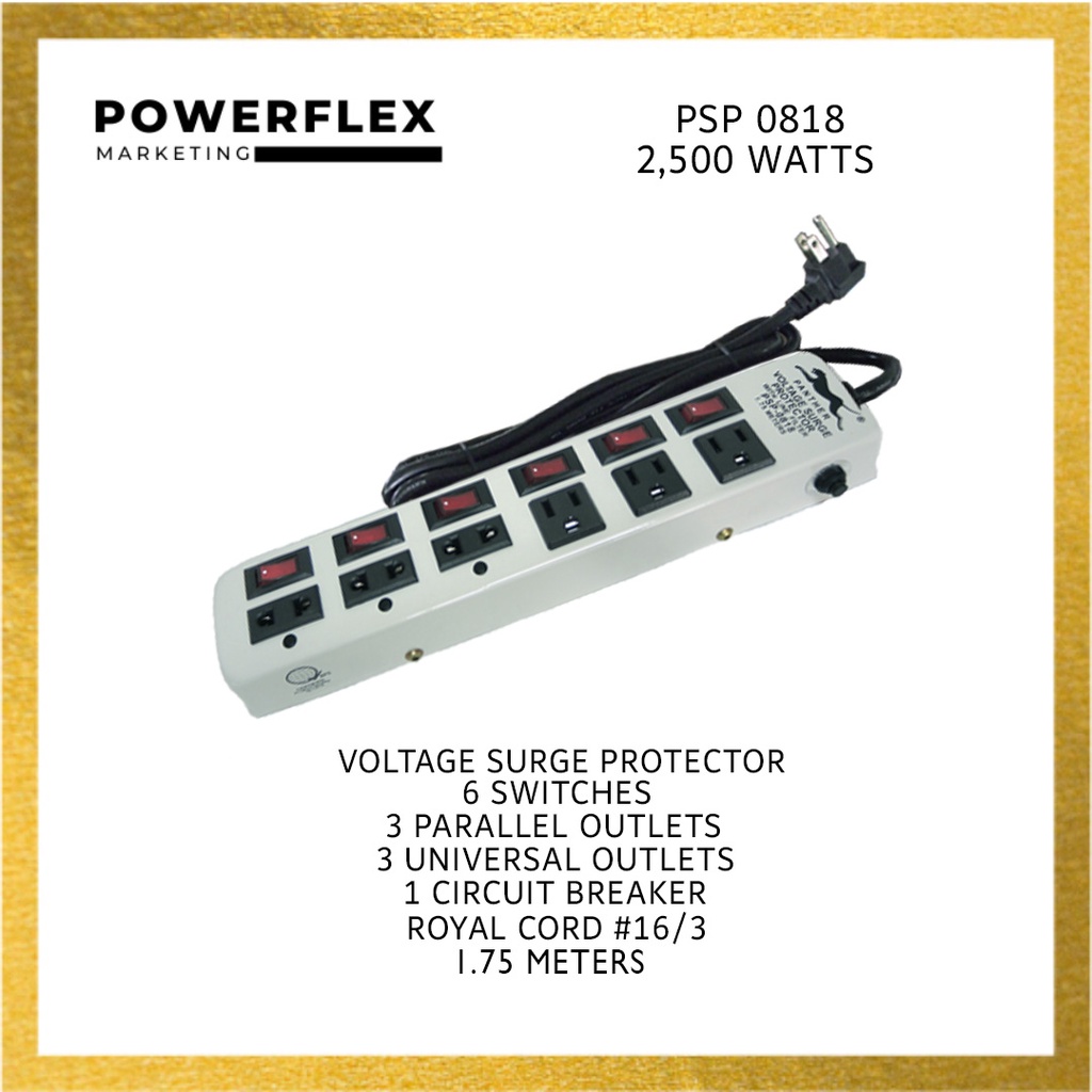 PSP 0818: Voltage Surge Protector 6 Sw. 3 Parallel 3 w/ Ground Outlet 1 ...