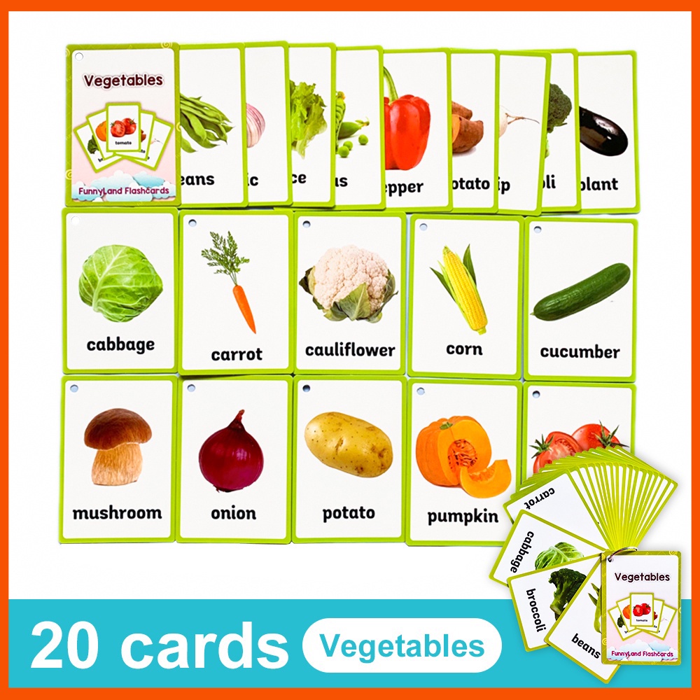 20Pcs/Set Vegetable Children Learning Flashcard English Teaching Aids ...