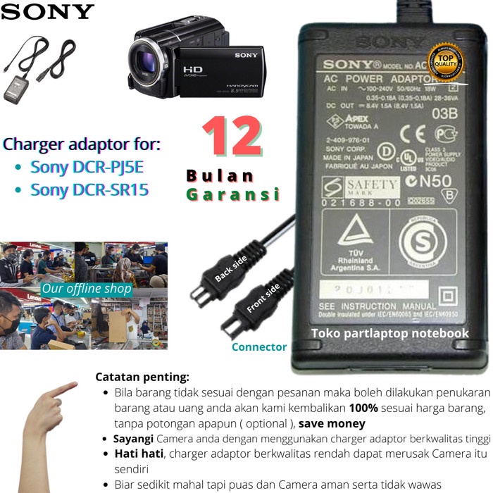 Adaptor Charger Handycam Camcorder Sony DCR-PJ5E DCR-SR15 adapter power ...