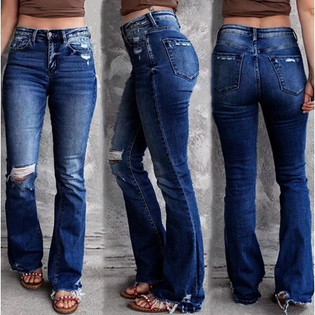Women's Fashion Casual Attire Tattered Ripped Jeans 80's Retro Trends ...