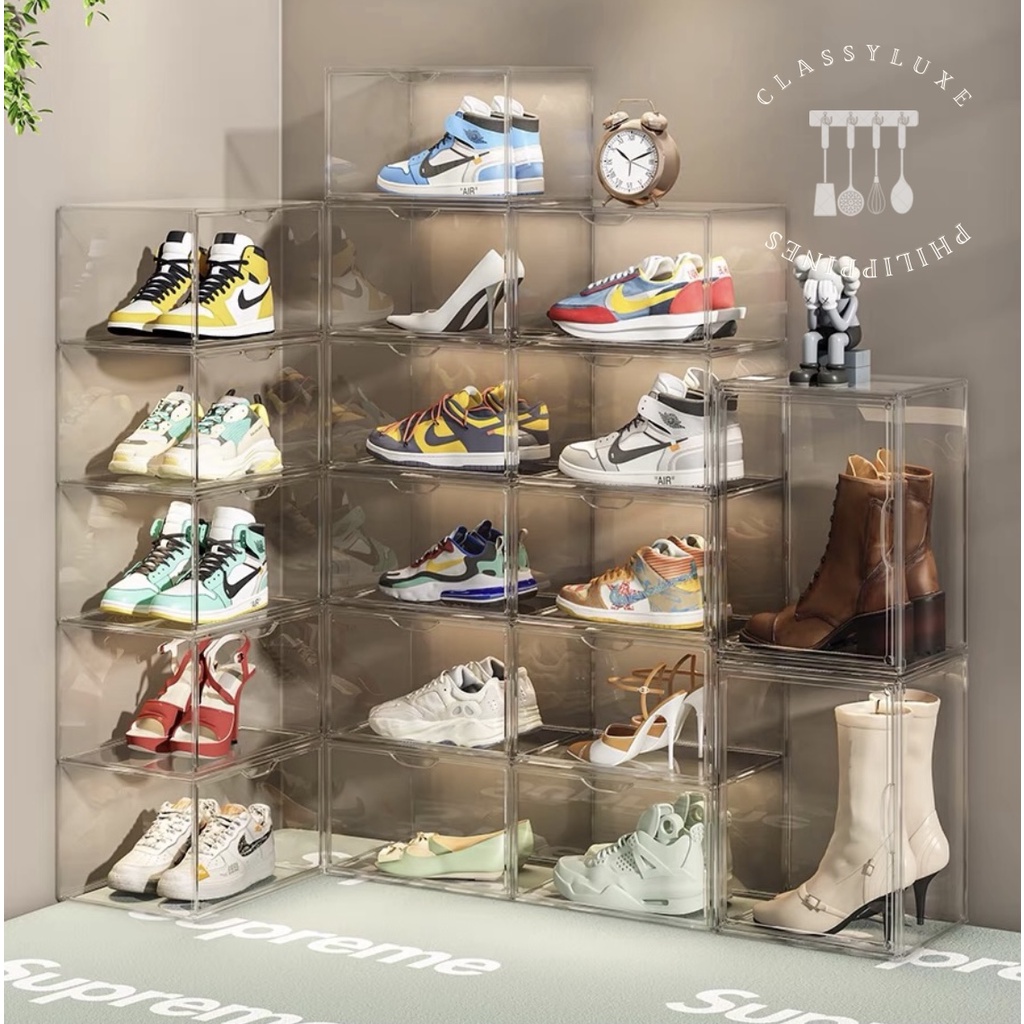 Classy Luxe Front Acrylic Shoe Box Transparent Magnetic Drop Storage ...