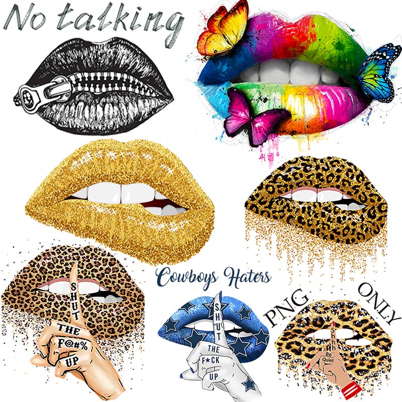 Gold Lip Patches Stickers Iron On Transfers For Clothing Colorful Lips Patches On Clothes Letter