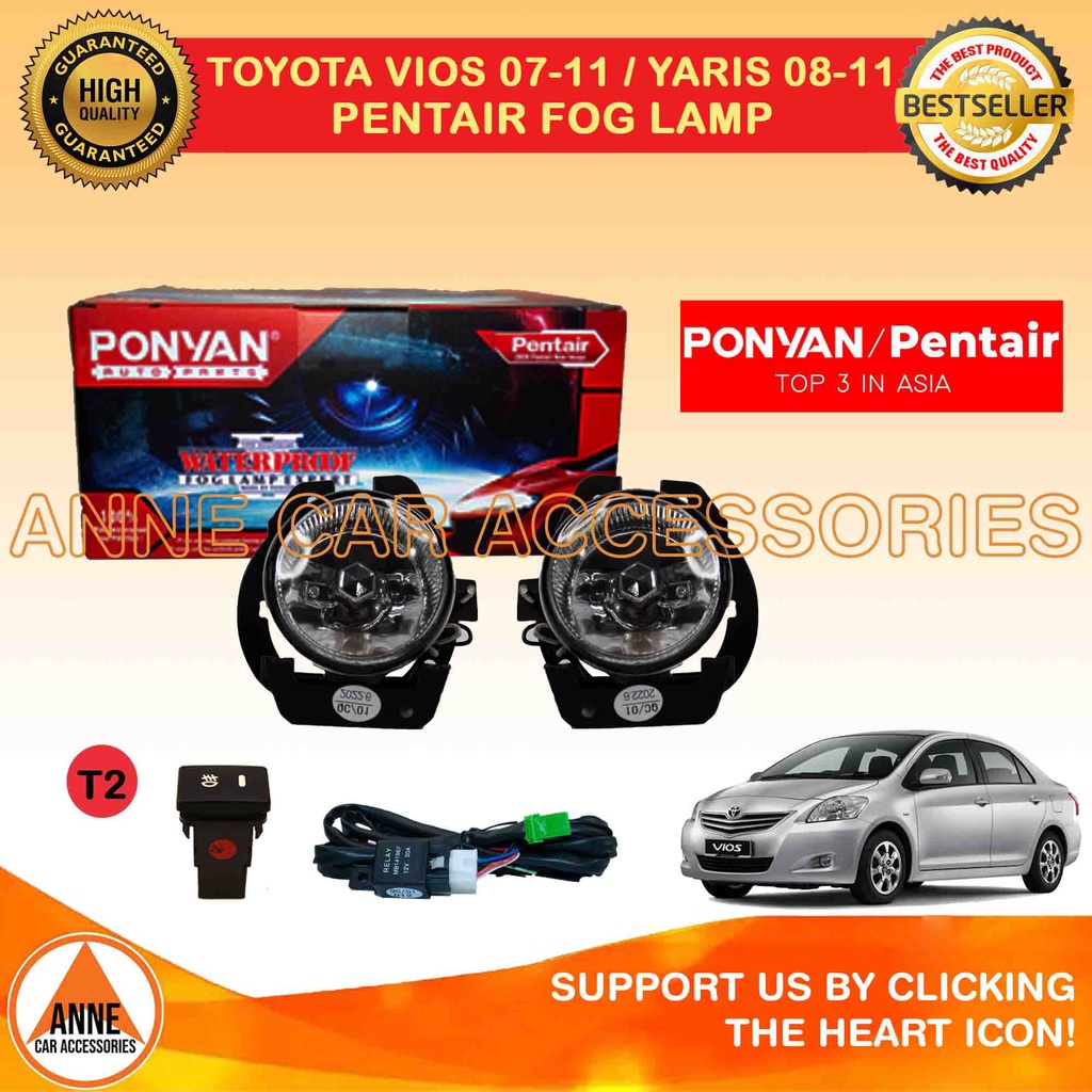With Chrome Ring Pentair Foglamp Set Toyota Vios Gen2 2007 - 2013 Fog ...
