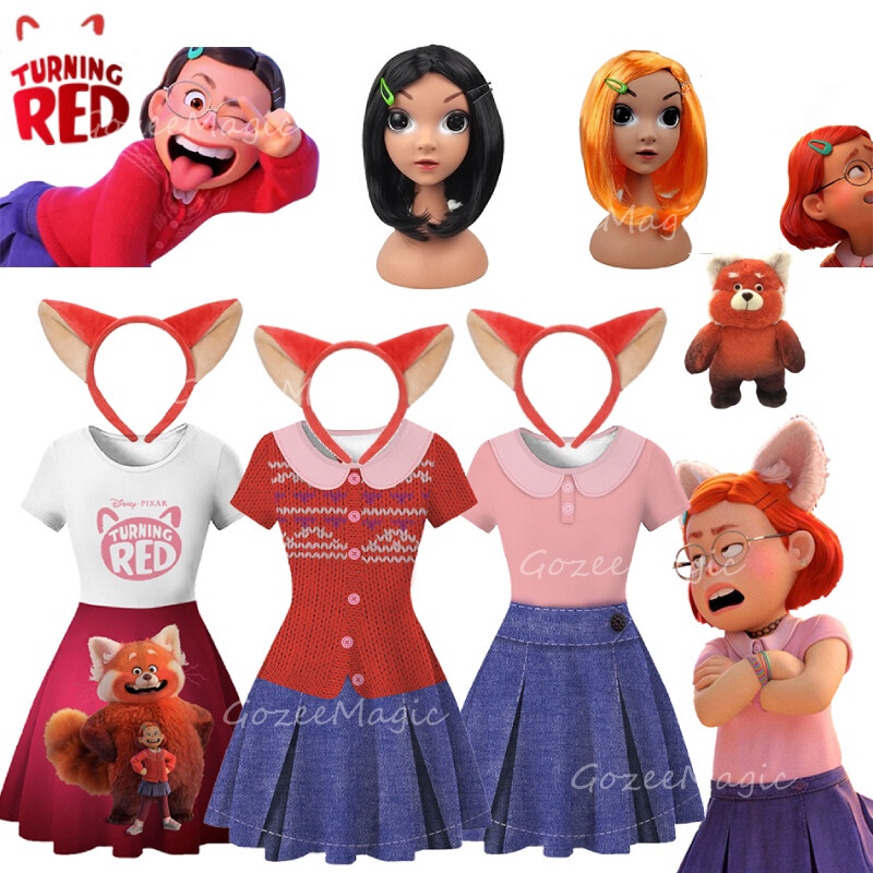 Turning Red Disney Princess Dress Girls Hair Pin Wig Kids Li MeiLin ...