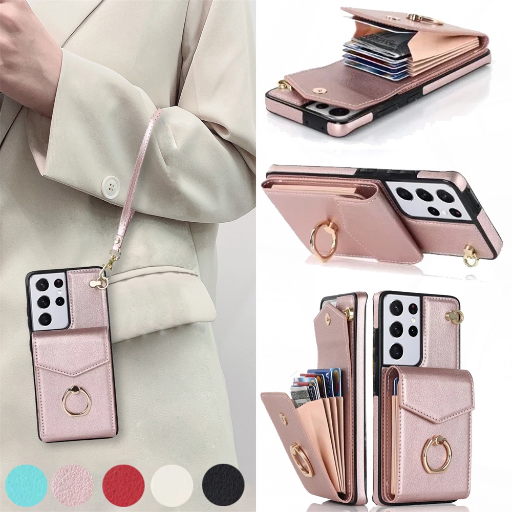 Ring Stand Phone Case For Samsung Galaxy S21 S20 FE S22 Ultra Plus A53 A52s 5G Leather Cover ...