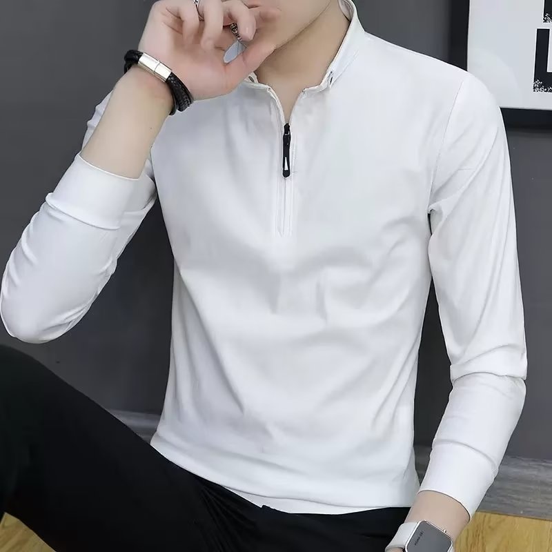 【M-5XL】Korean Style Zipper Slim Fit Polo Sweatshirt For Men Plus Size ...