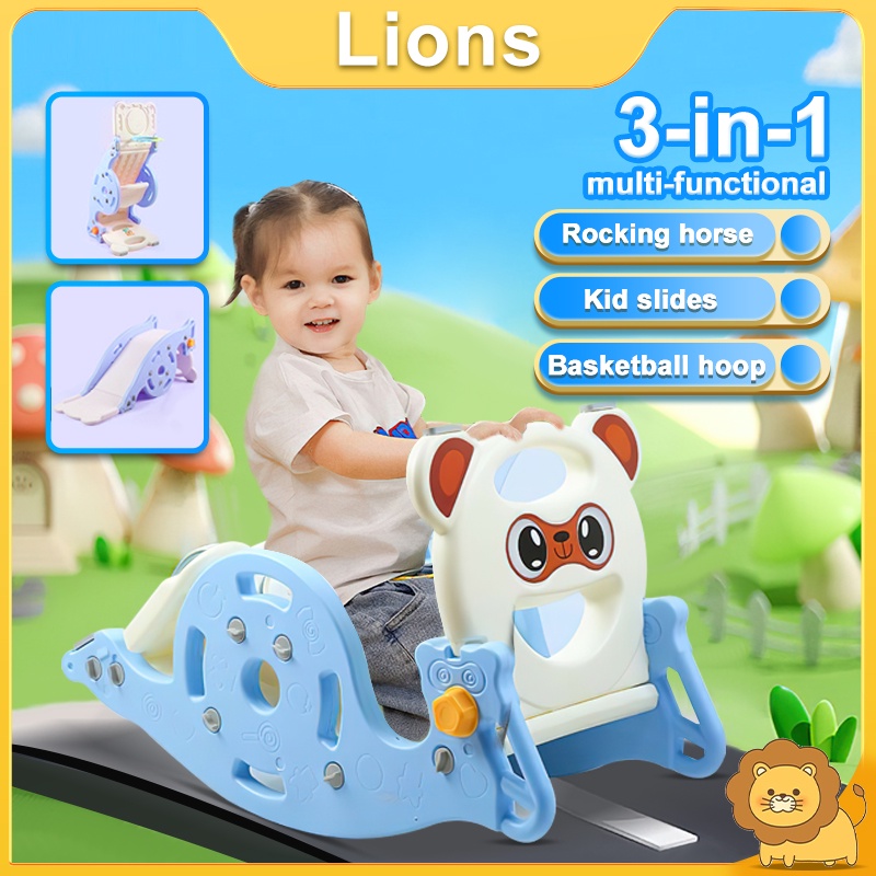 3In1 Rocking Horse for Kids Slide with Basketball hoop 3 multi ...