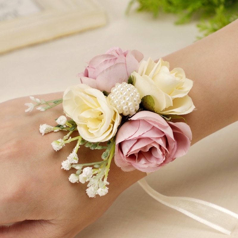 Rose Wrist Corsage Wristlet Band Bracelet and Boutonniere Set for Men ...
