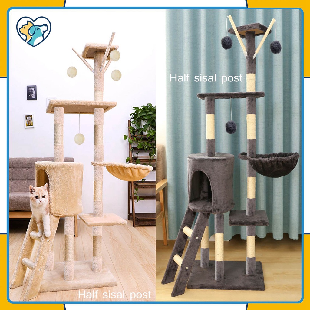 Cat Tree Cat Climbing Frame Half Sisal Cat Scratch Posts Column Tower ...