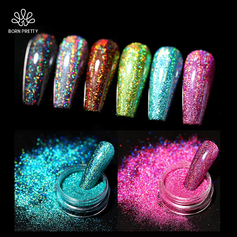 Born Pretty Nail Powder Silver Glitter Iridescent Pigment Flakes Uv Gel ...