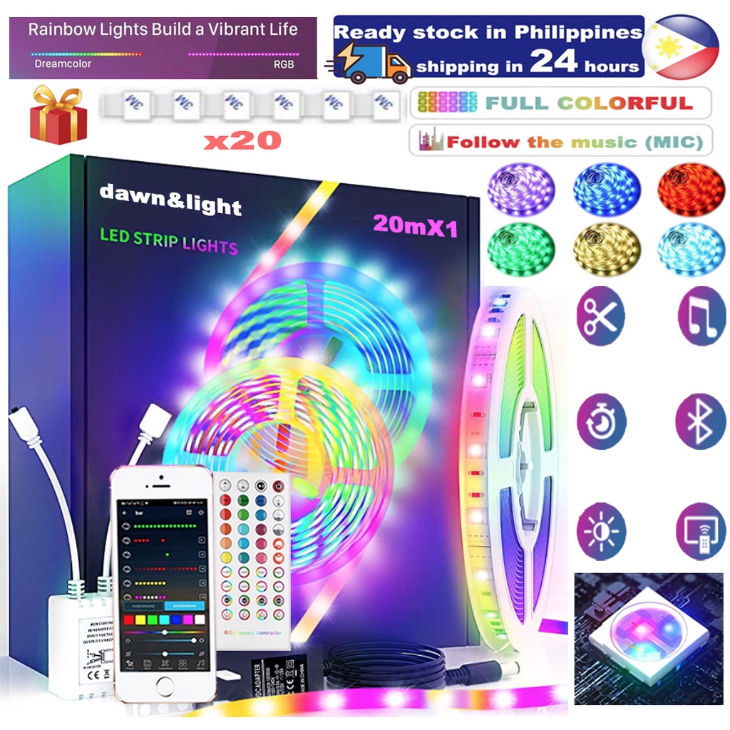 LED Strip Lights Lights Sync with Music RGB LED Strip Lights with IR ...