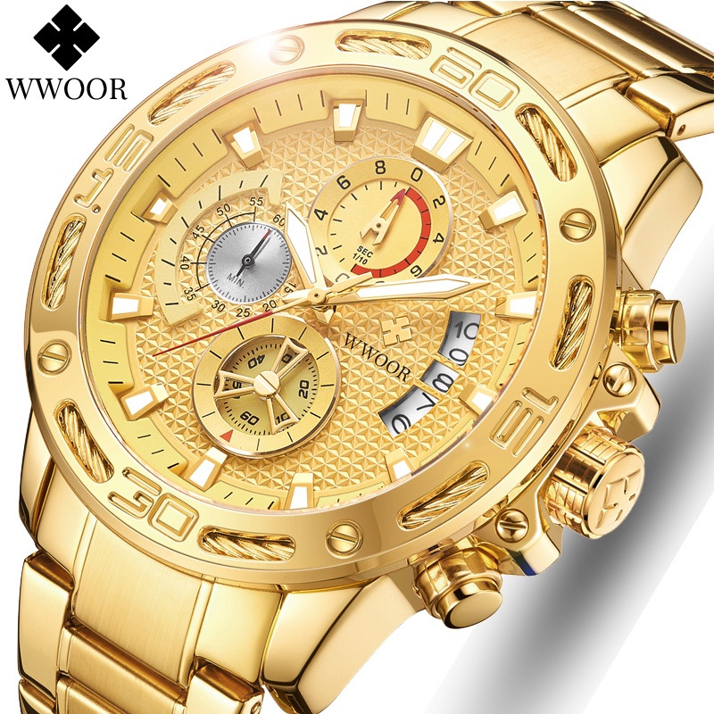 Wwoor Brand Gold Luxury Watch For Men Sports Chronograph Quartz ...