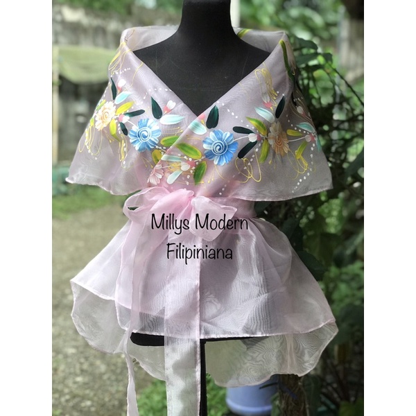 Modern Filipiniana wrap around alampay panuelo / Ely Light pink medium ...