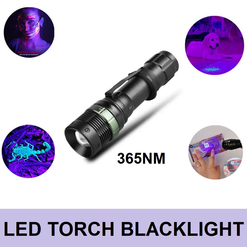 Led Torch Blacklight 365NM High Powered 365nm UV Ultraviolet Zoomable LED Flashlight For ...