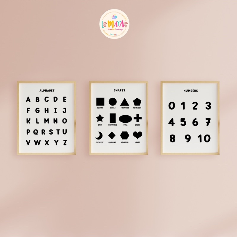 Laminated Educational Charts Black and White Themed ALPHABET SHAPES ...