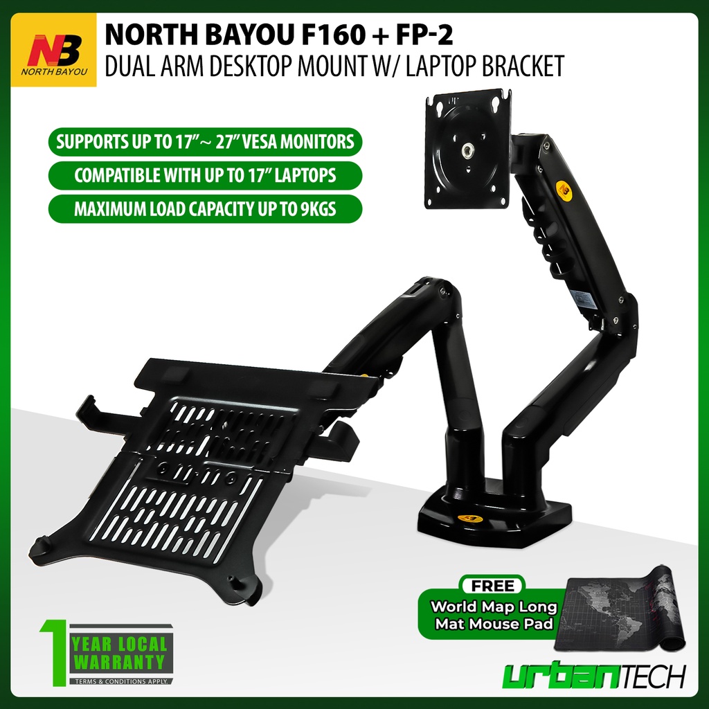 North Bayou NB F160 Dual Arm Monitor Desktop Mount for 17"-27" Monitors ...