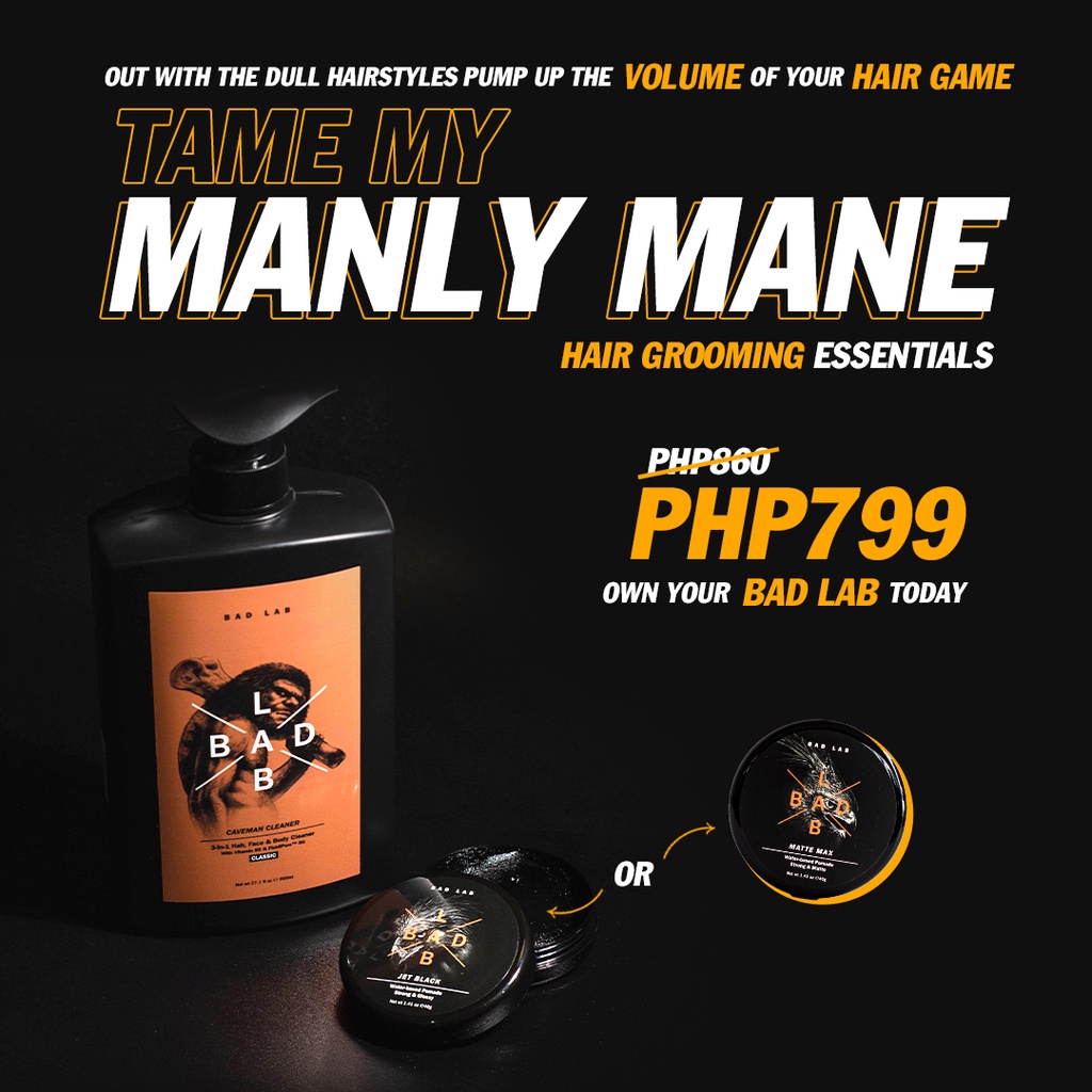 Bad Lab Hair Grooming Essentials Bundle (3-in1 Cleaner and Pomade ...