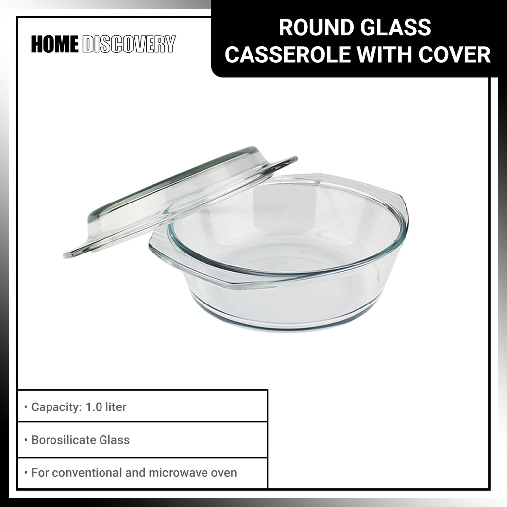 Home Discovery Glass Round Casserole With Cover Borosilicate Glass Oven ...
