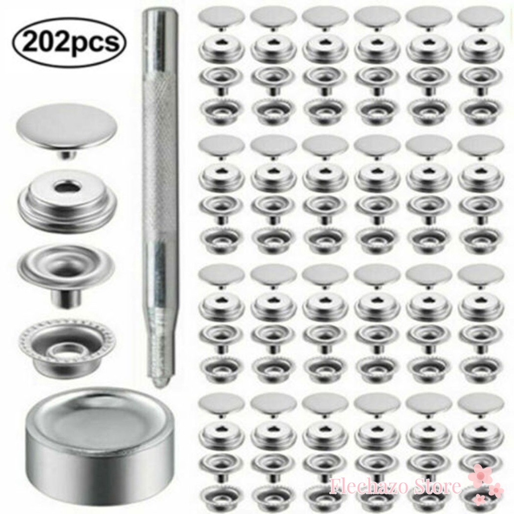 200Pcs/Set 15mm Press Button Kit Stainless Steel Snap Fastener Kit with ...
