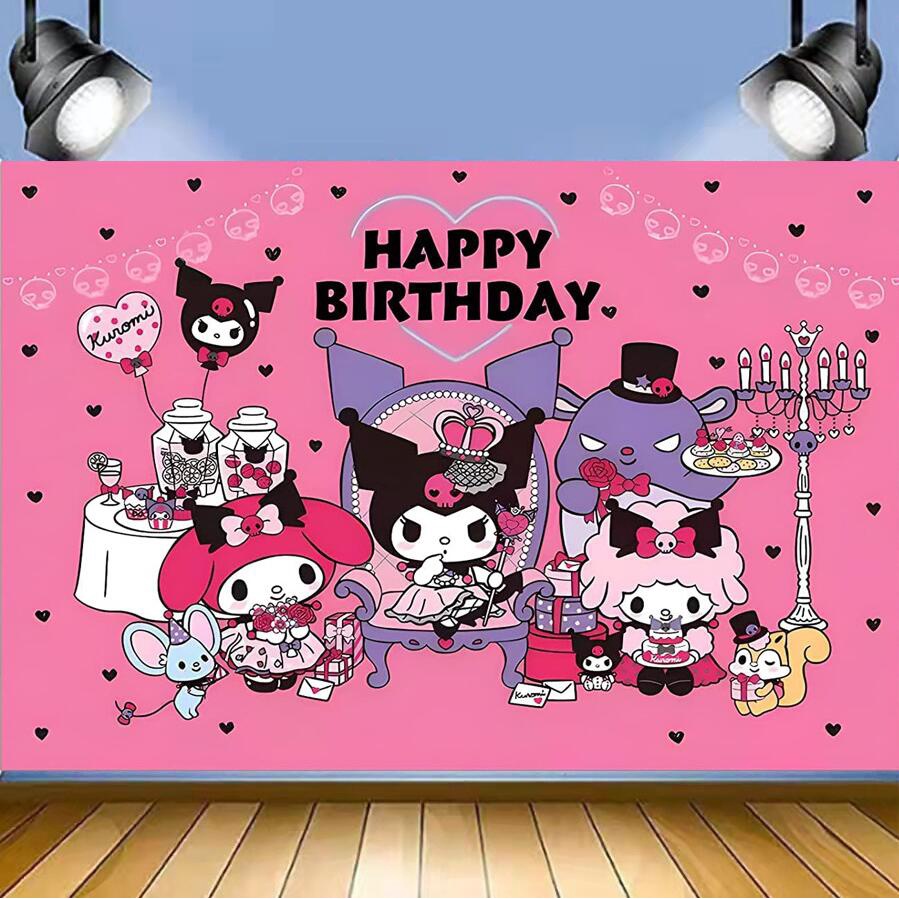 5x3ft Cartoon Kuromi Theme Photography Backdrop for Girls' Birthday ...