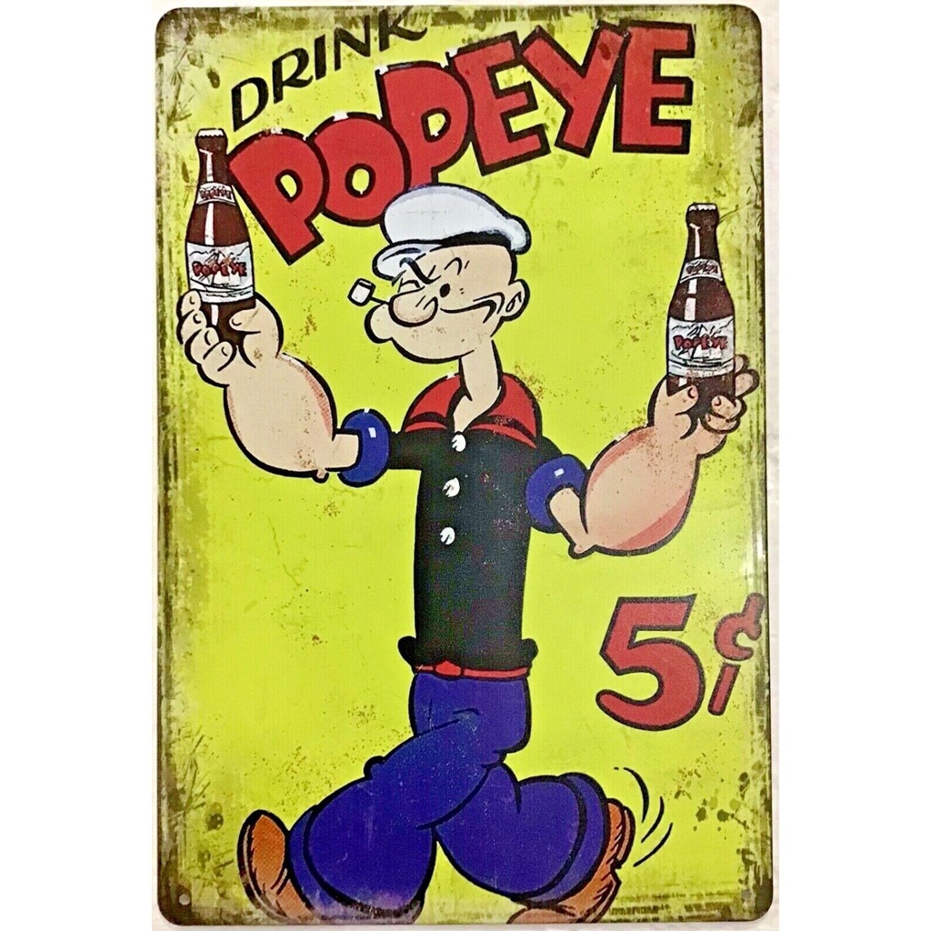 Tin Sign Popeye Drink Sailor Man Pipe Soda Bottle Cartoon Tv Show Comic ...