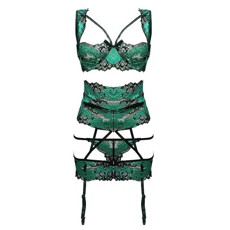 High End New Women Sexy Spot Half Cup Bra Set Hollow Gathered Underwear