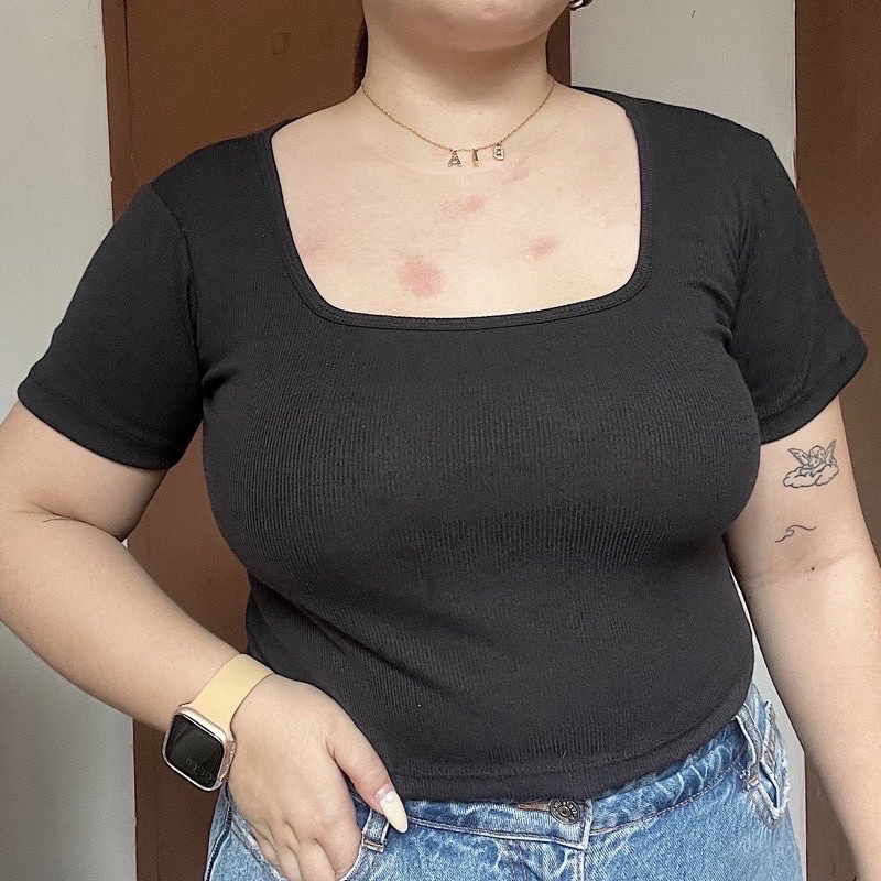 PLUS SIZE UNIQLO INSPIRED KNITTED SQUARE NECK CROP TOP UP TO SEMI 3XL ...