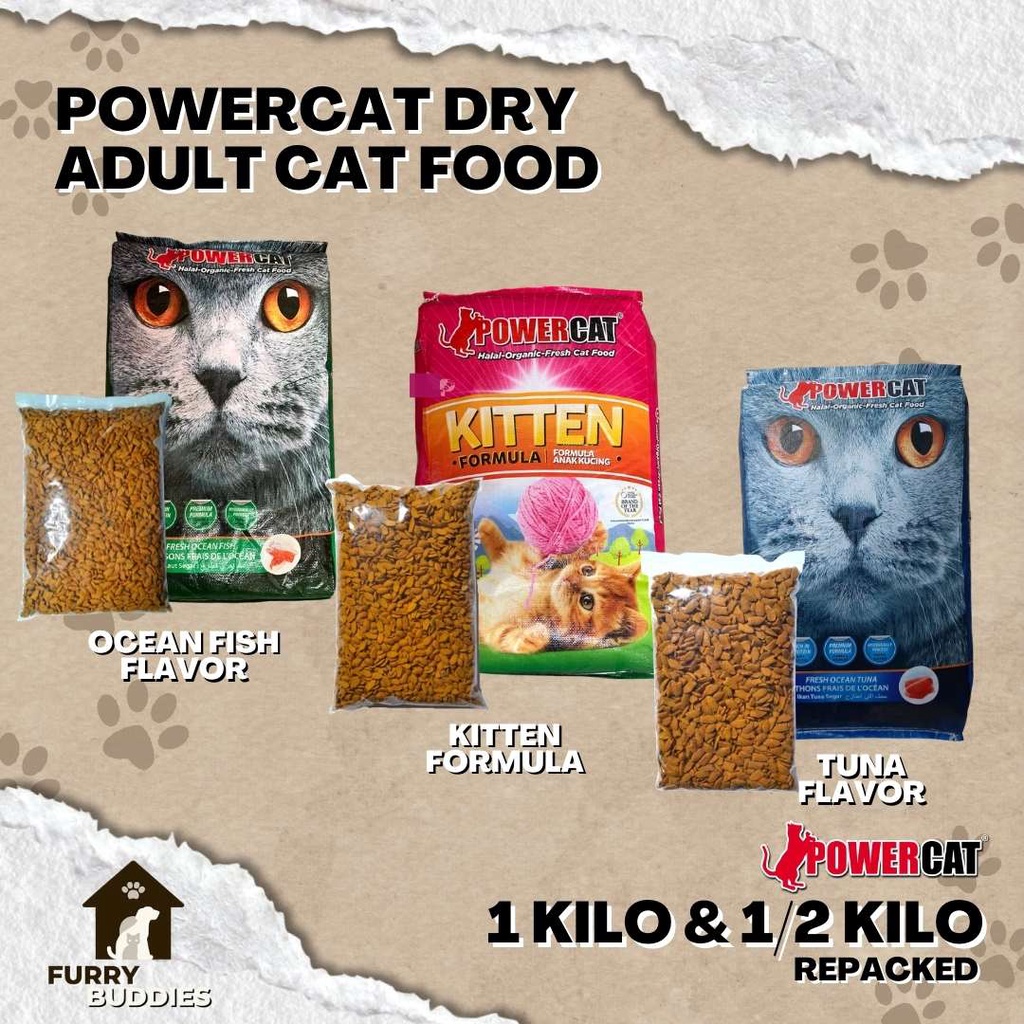 POWERCAT DRYFOOD ADULT & KITTEN (1KILO & 1/2 KILO REPACKED) | Shopee ...