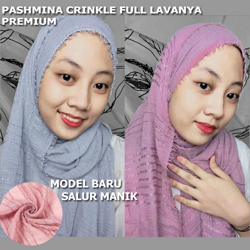Manik Pashmina Crinkle Pashmina Motif Stripe Shawl Hijab Tangled Lavanya Full Veil Premium Daily ...