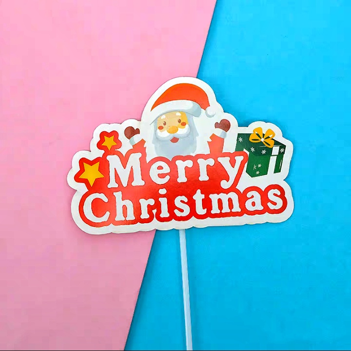 Merry Christmas Red Santa Claus Star Paper Card Cake Topper Baking