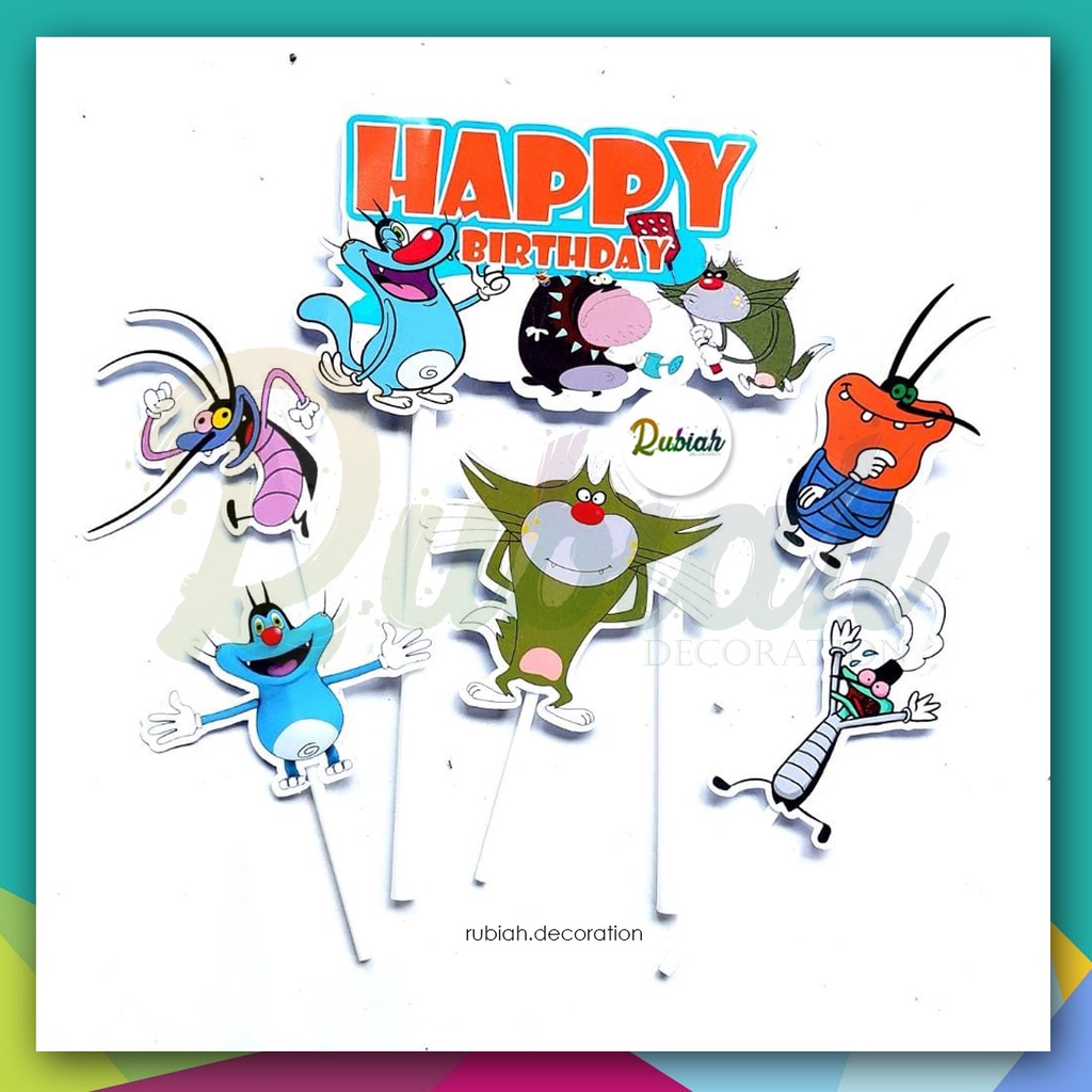 Oggy and the Cockroach Cake Topper 1 set / Happy Birthday Birthday Cake ...