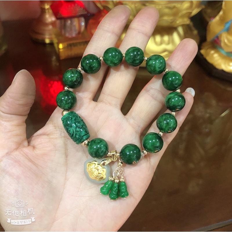 Jade with longevity lock hulu 10k gold in one lucky bracelet | Shopee ...