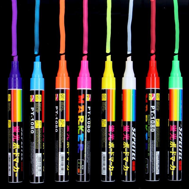 8 Color 6mm Erasable Oblique Highlighter Pen Set Liquid Chalk ...