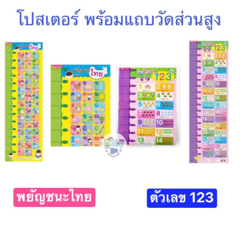 Number Counting Poster 123 Thai Consonants With Height Meter Strips ...