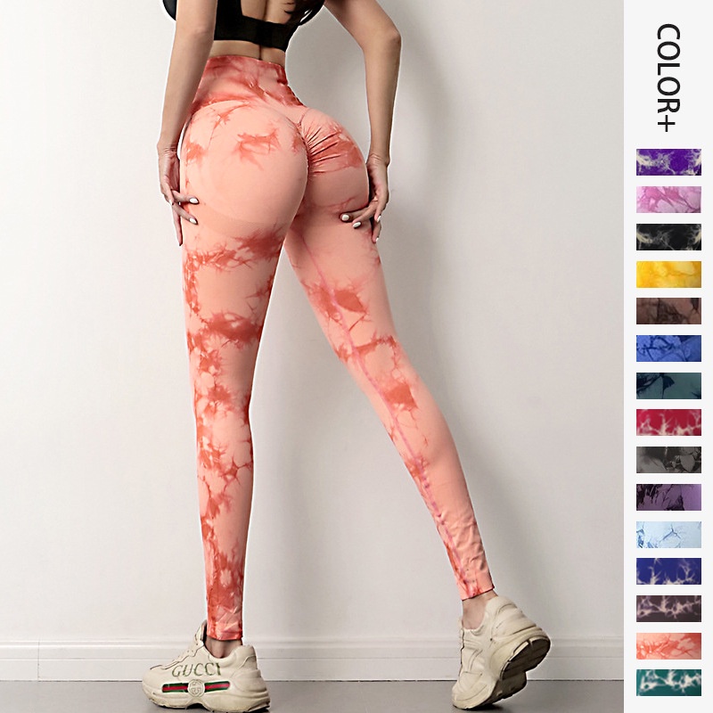 Topsports Ladies Yoga Skinny Trousers Tie-Dye Printing High Waist Hip-Lifting Sports Fitness ...