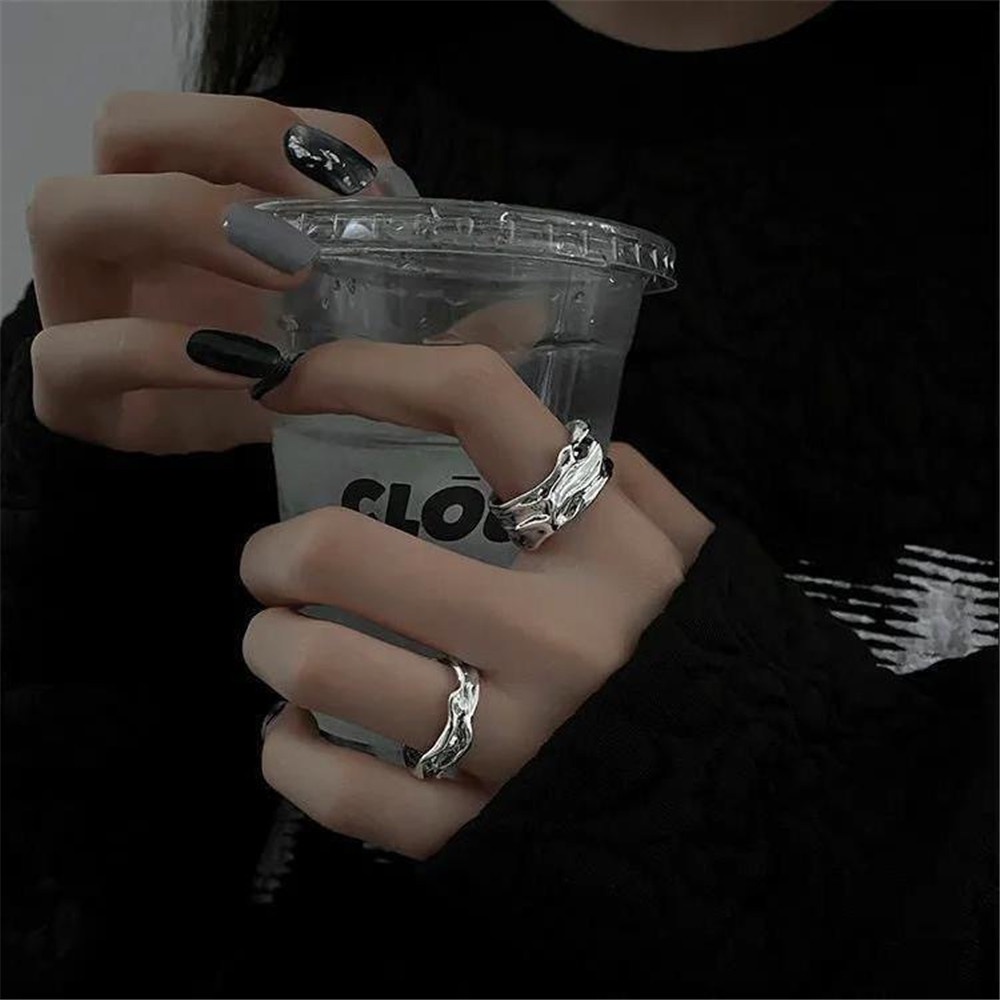 2pcs Versatile Wrinkle Textured Ring Irregular Opening Adjustable Small ...