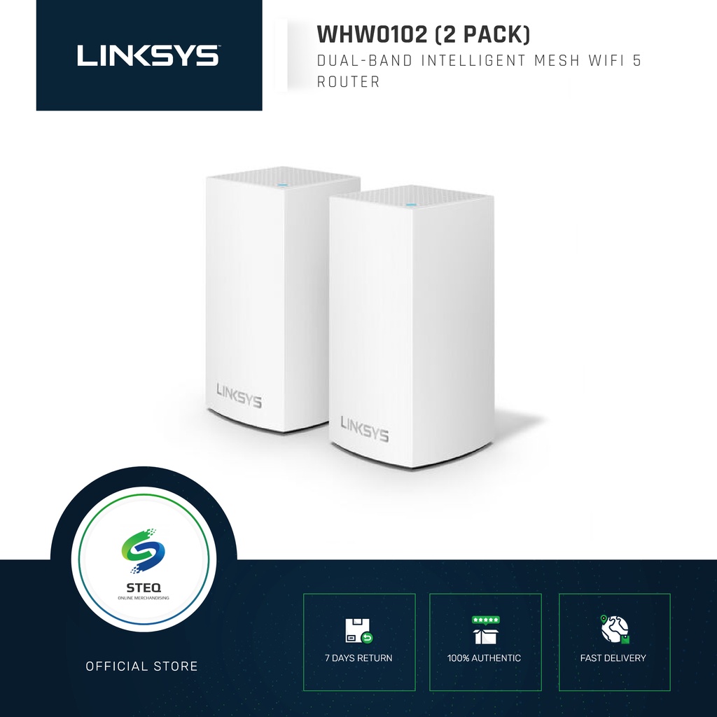 STEQ Linksys Velop WHW0102 Intelligent Mesh WiFi System, 2-Pack White (AC2600) | Shopee Philippines