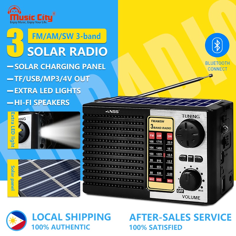 NSS Solar Radio FM/AM/SW 3 Band Radio with 6V 1W Solar Panel and LED ...