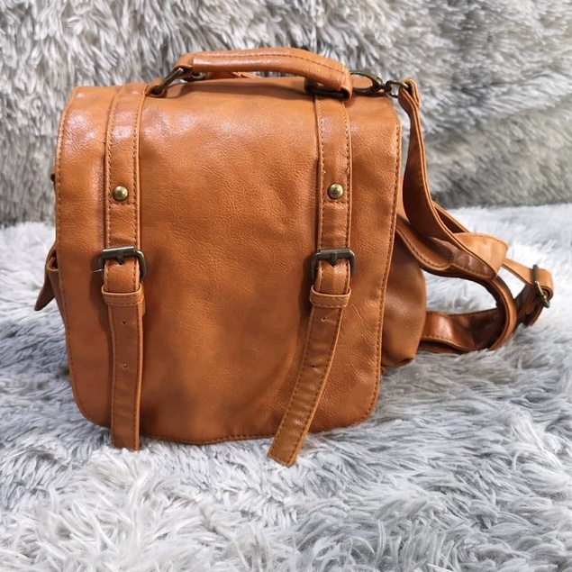 Brown Genuine Leather Mini Backpack Bag. | Shopee Philippines
